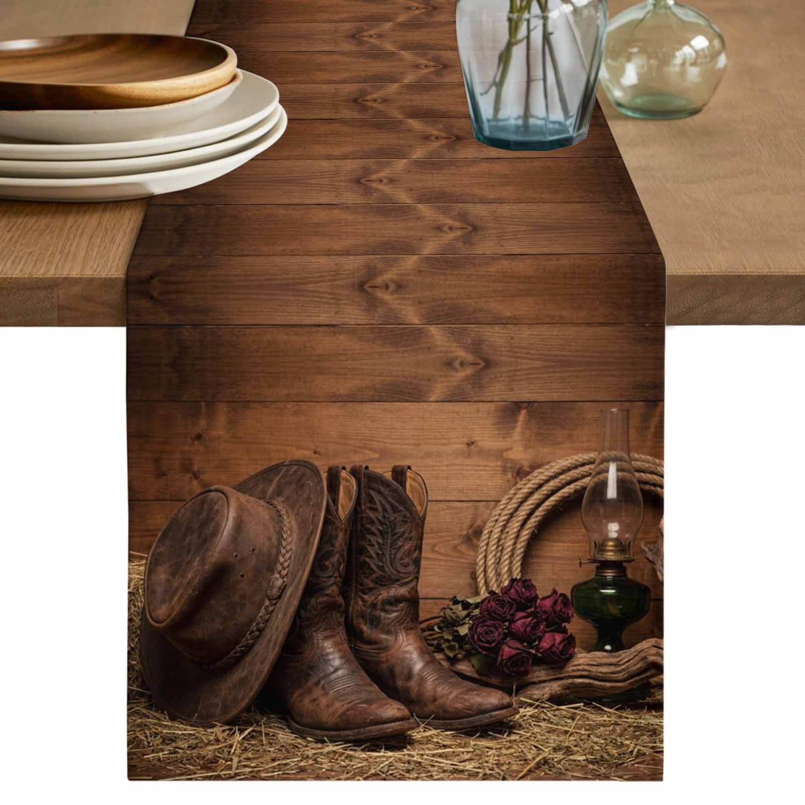 Cowboy Western Cotton Linen Table Runner for Dining Kitchen, Cowboy ...