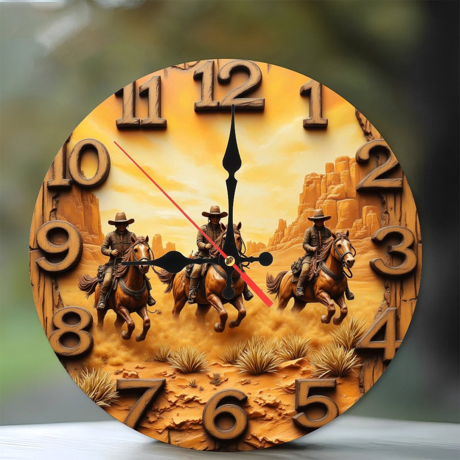 Cowboy Western Horse Clock Wall Decor 10-Inch Silent Wooden Wall Clock ...
