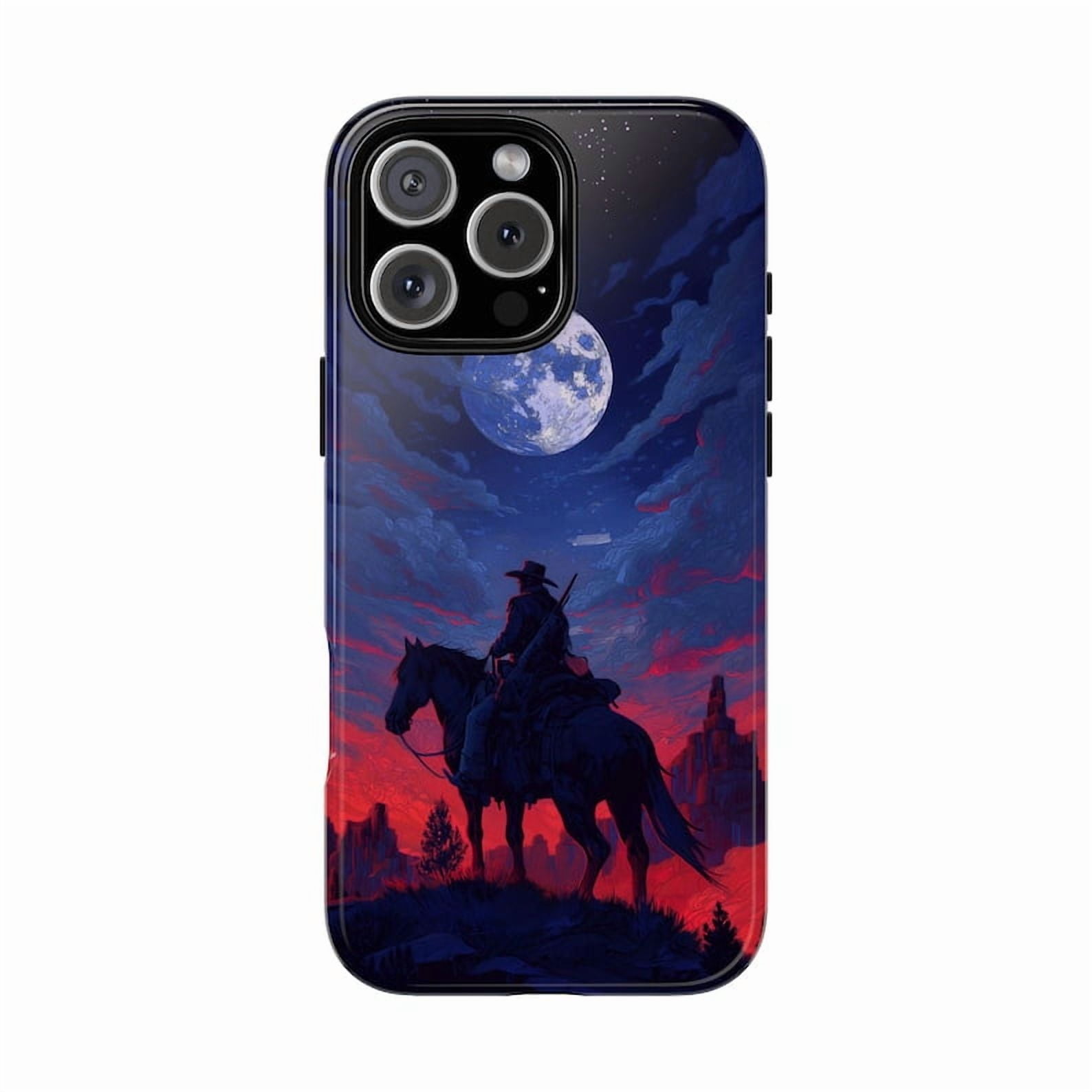 Cowboy Western Horse Rider Red Mist Moon Frontier Desert Night Artwork ...