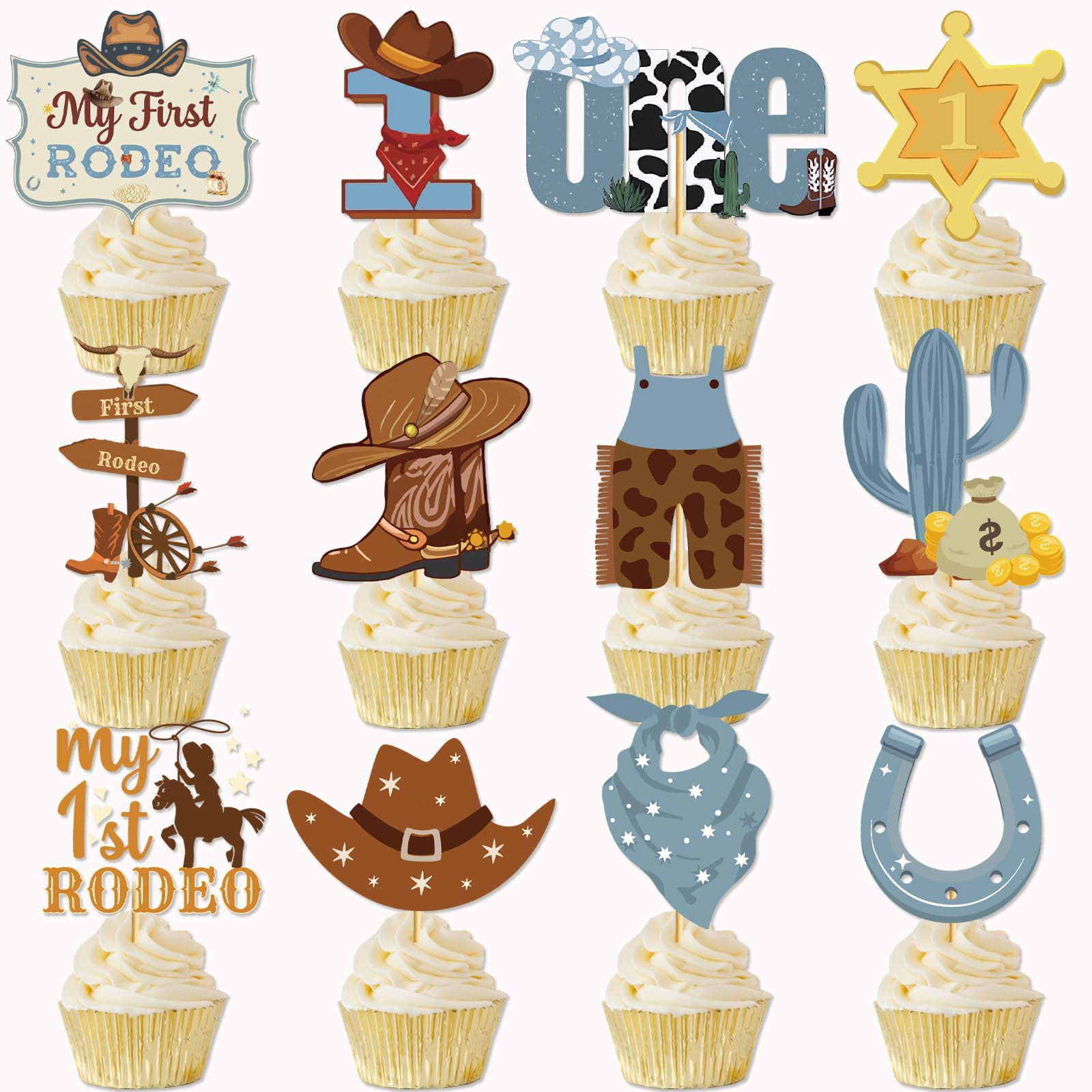 Cowboy Western RodeoTRDN Cupcake Toppers My First Rodeo Cake Topper ...