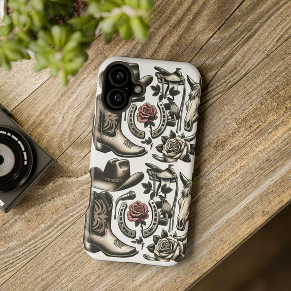 Cowboy Western Rustic Rodeo Graphic Phone Case with iPhone 17 to 11 Pro ...