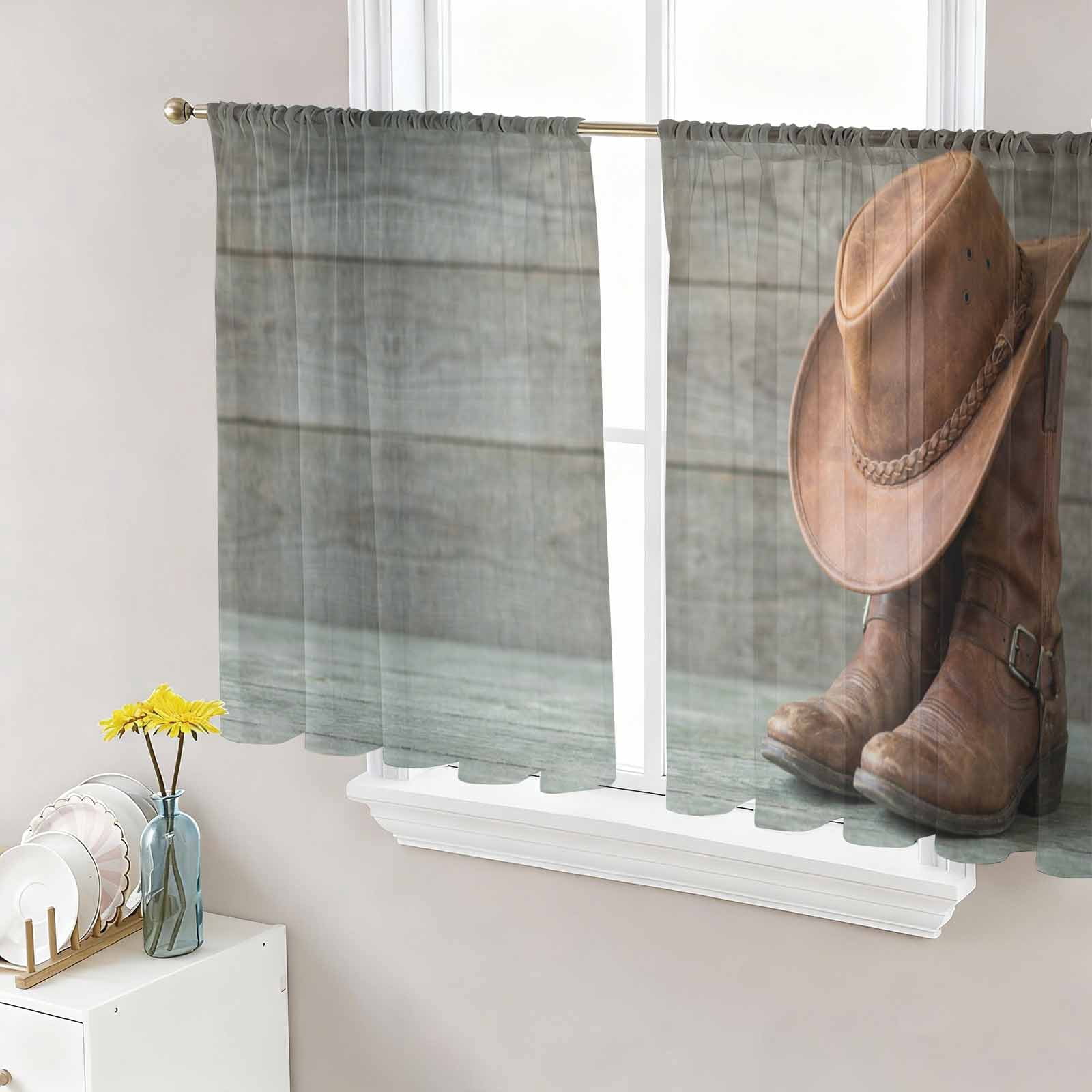 Cowboy Western Sheer Curtains 54 Inch Length 2 Panels for Living Room ...