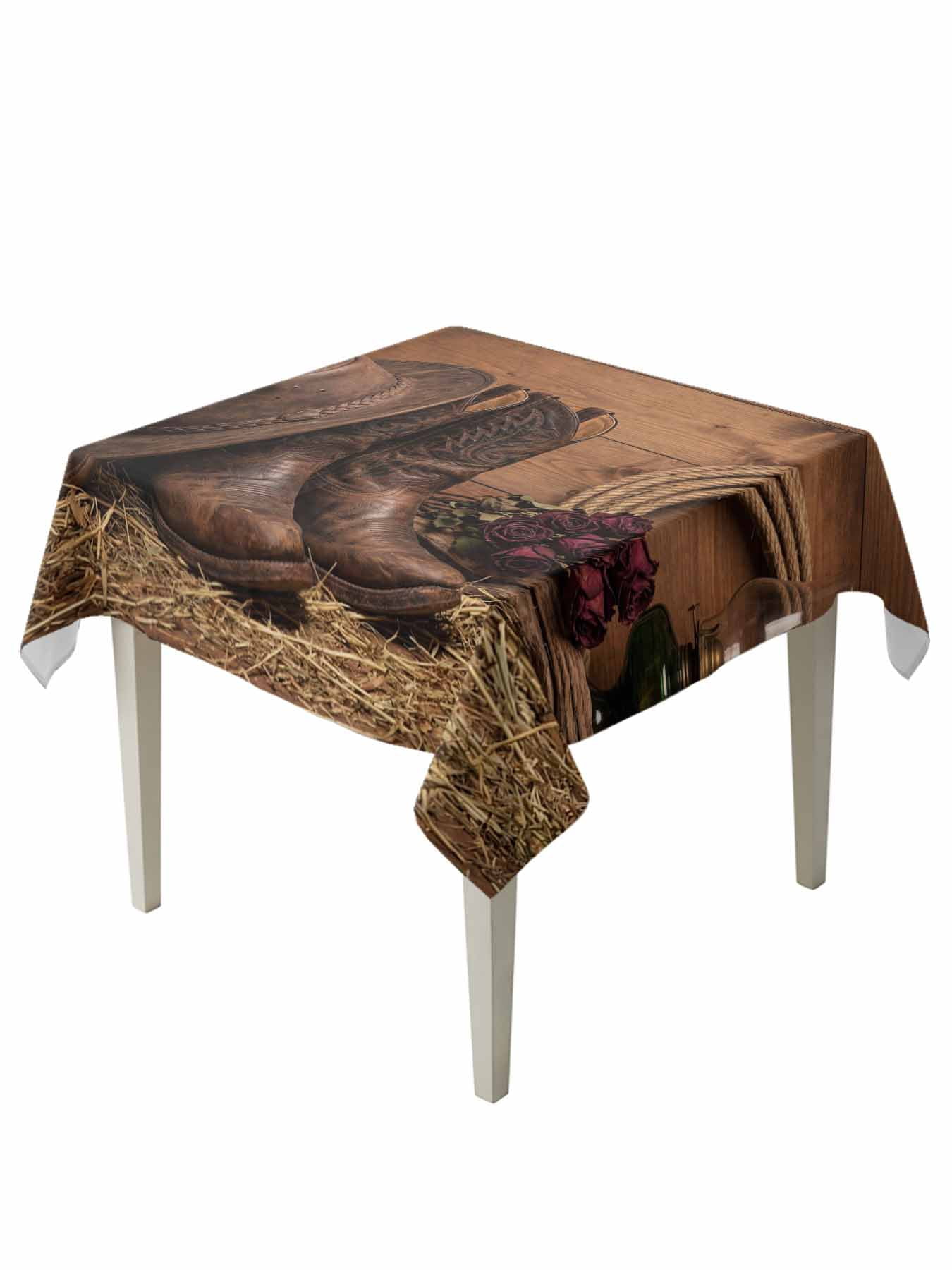 Cowboy Western Suqare Tablecloth - 54 x 54 Inch, Cowboy Hats Boots ...