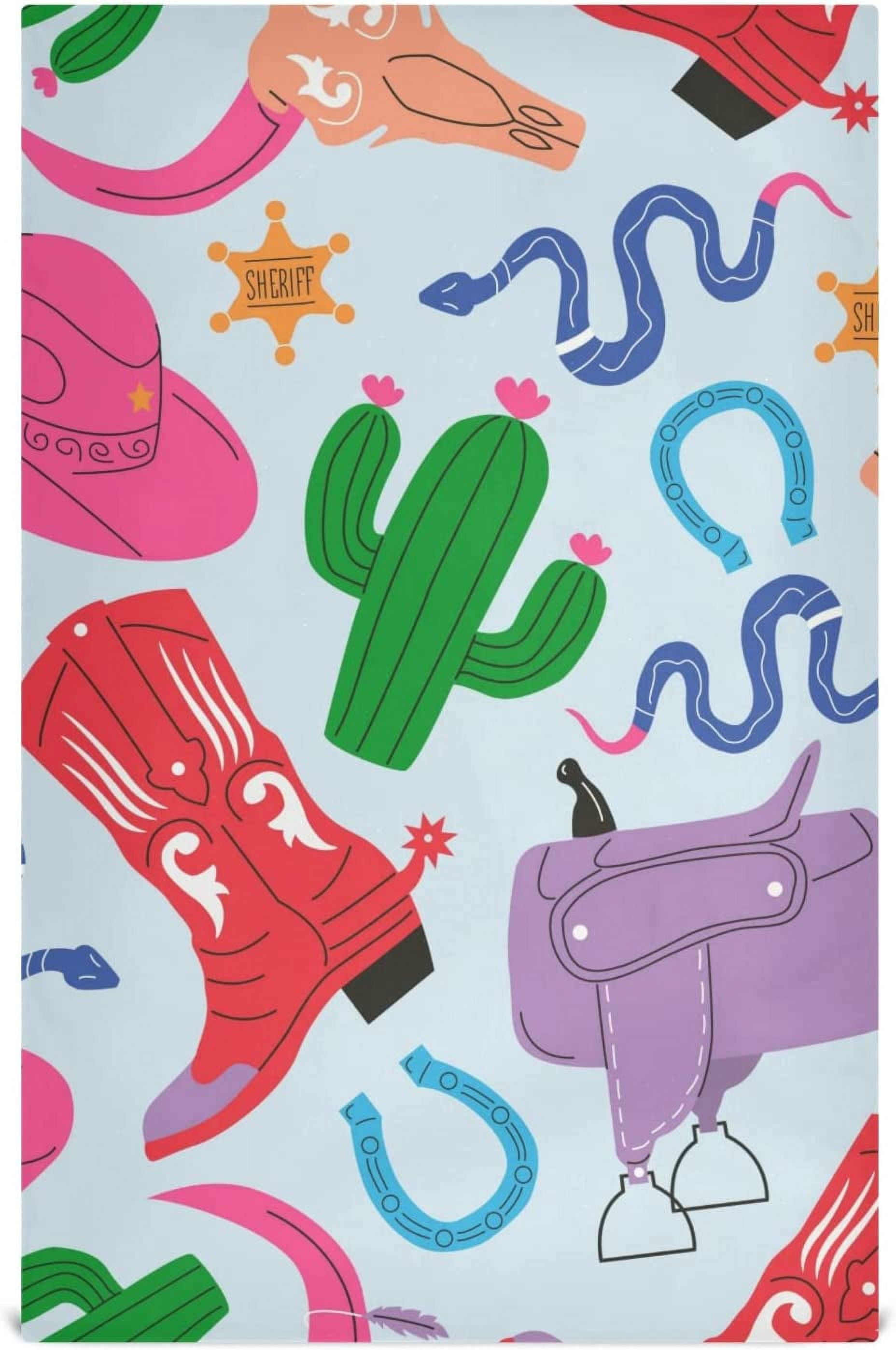 Cowboy Western Theme Pattern Dish Towels Set of 6, Wild West Colorful ...