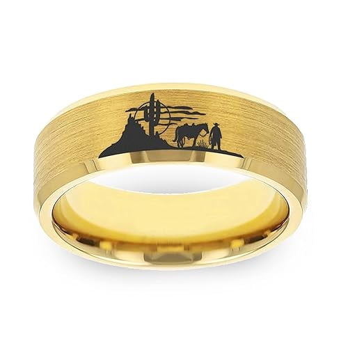 Cowboy Western Wedding Band Horses Wedding Ring Desert Western Ring ...