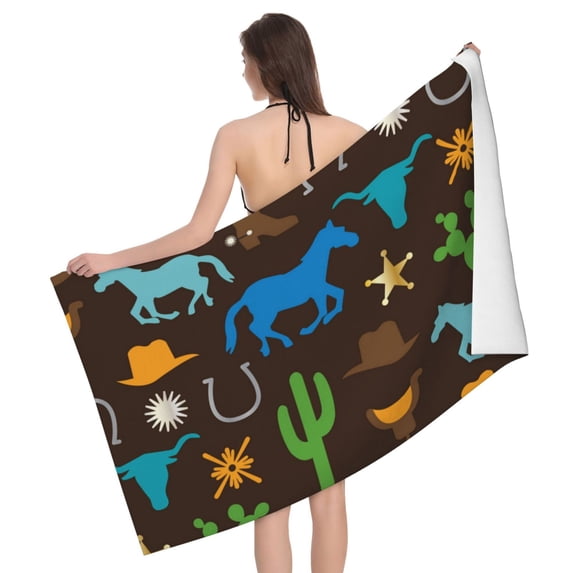 Cowboy Western West Horse Cactus Beach Bath Towel Gym Spa Shower Towels ...