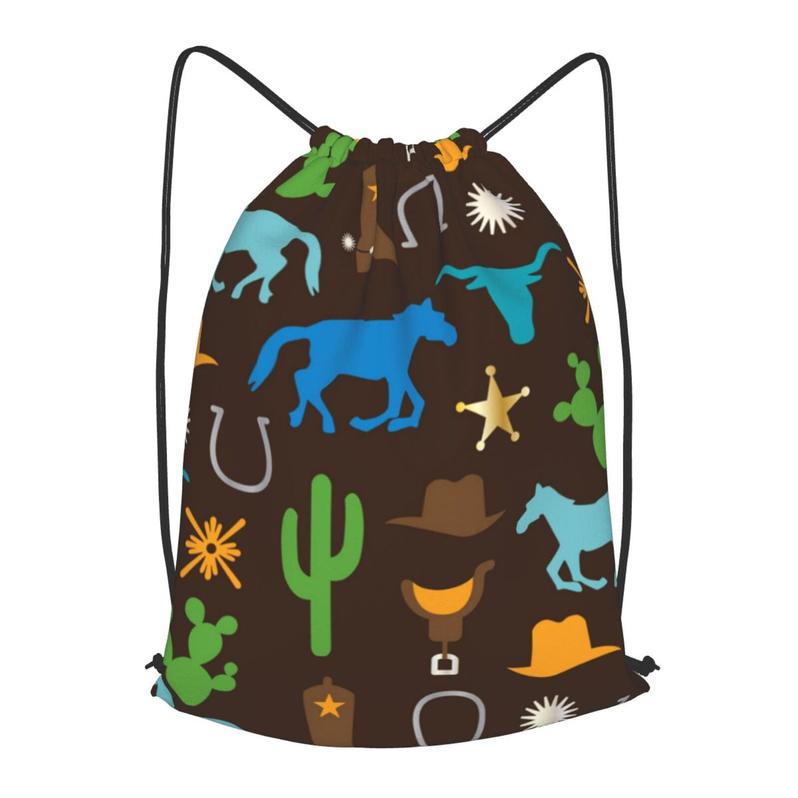 Cowboy Western West Horse Cactus Drawstring Backpack Gym String Bag ...