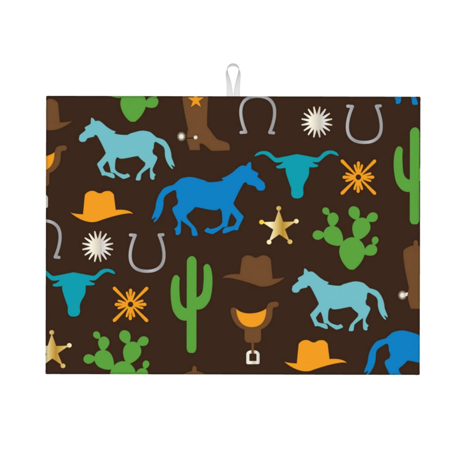 Cowboy Western West Horse Cactus Large Kitchen Drying Mat 18x24 Inch ...