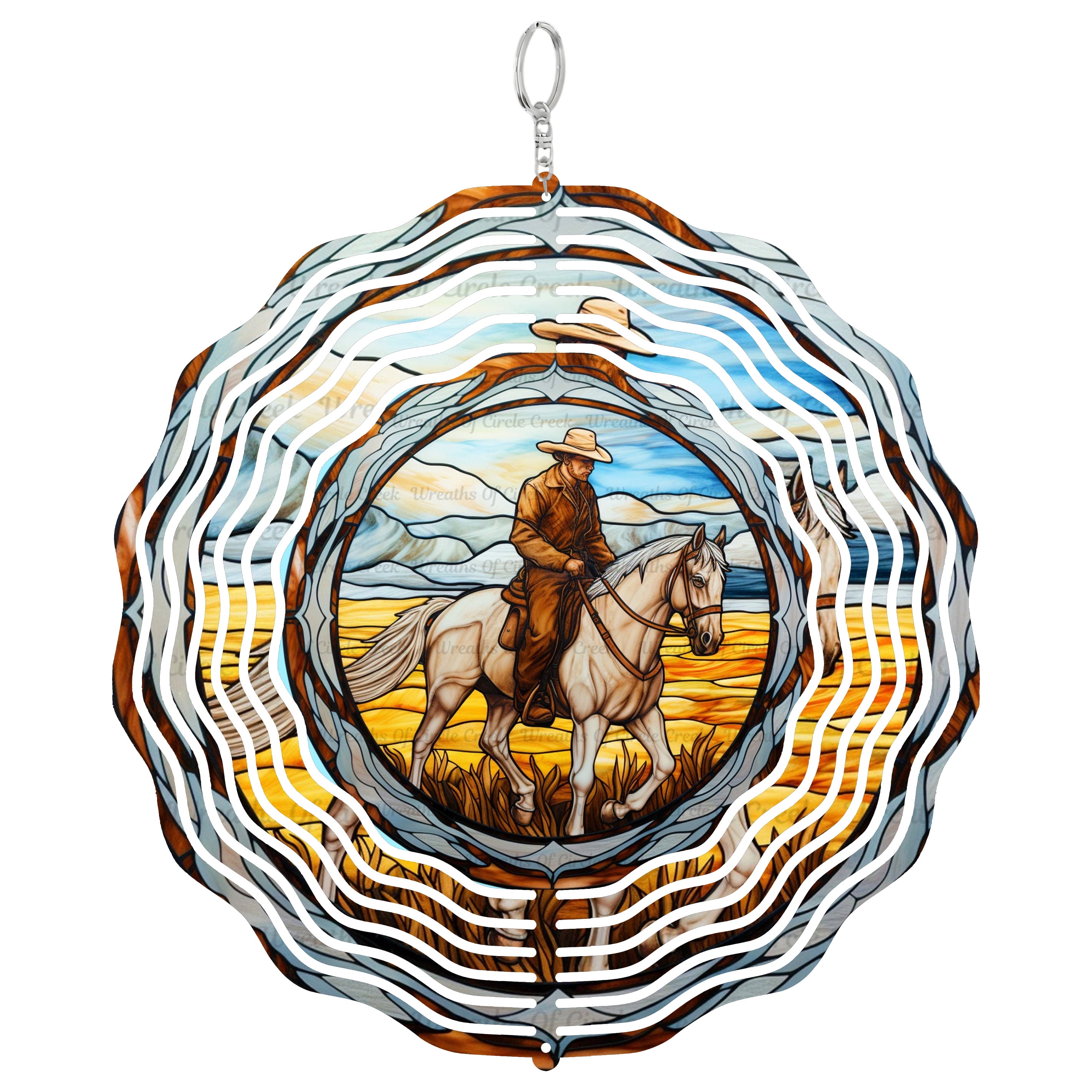 Cowboy White Horse Western 3D Wind Spinner Hanging, UV Printed Tinplate ...