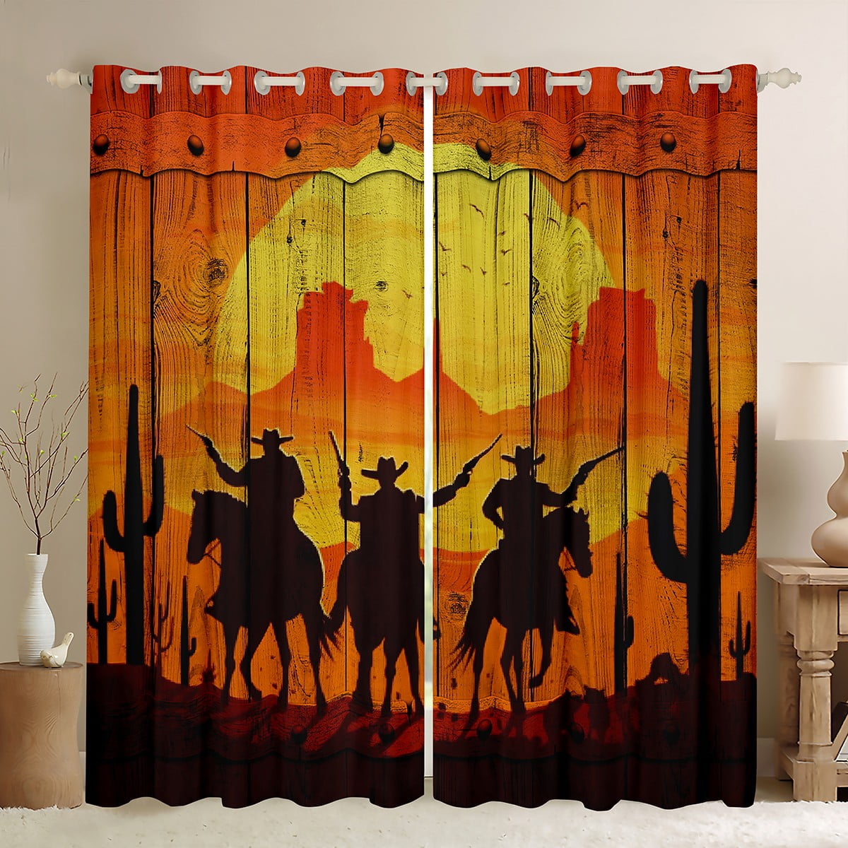 Cowboy Windows Drapes Block 30%-50% Light,Western Country Style Home ...