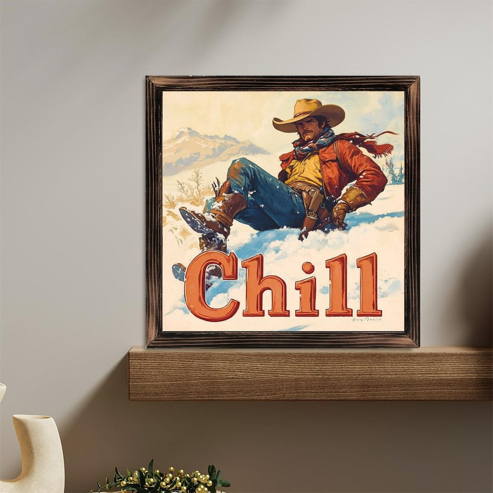 Cowboy Winter Chill Art Wooden Sign Wall Plaque - Vintage Art ...