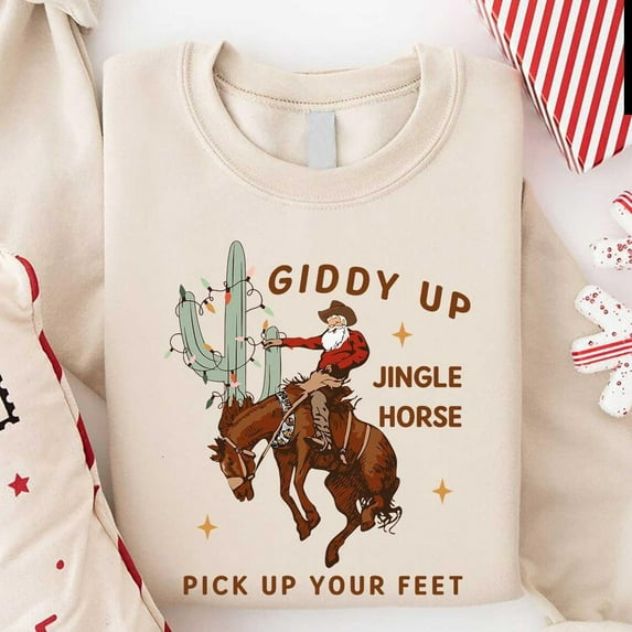 Cowboy Winter Holiday Sweatshirt, Cowboy Santa Shirt, Giddy Up Jingle ...
