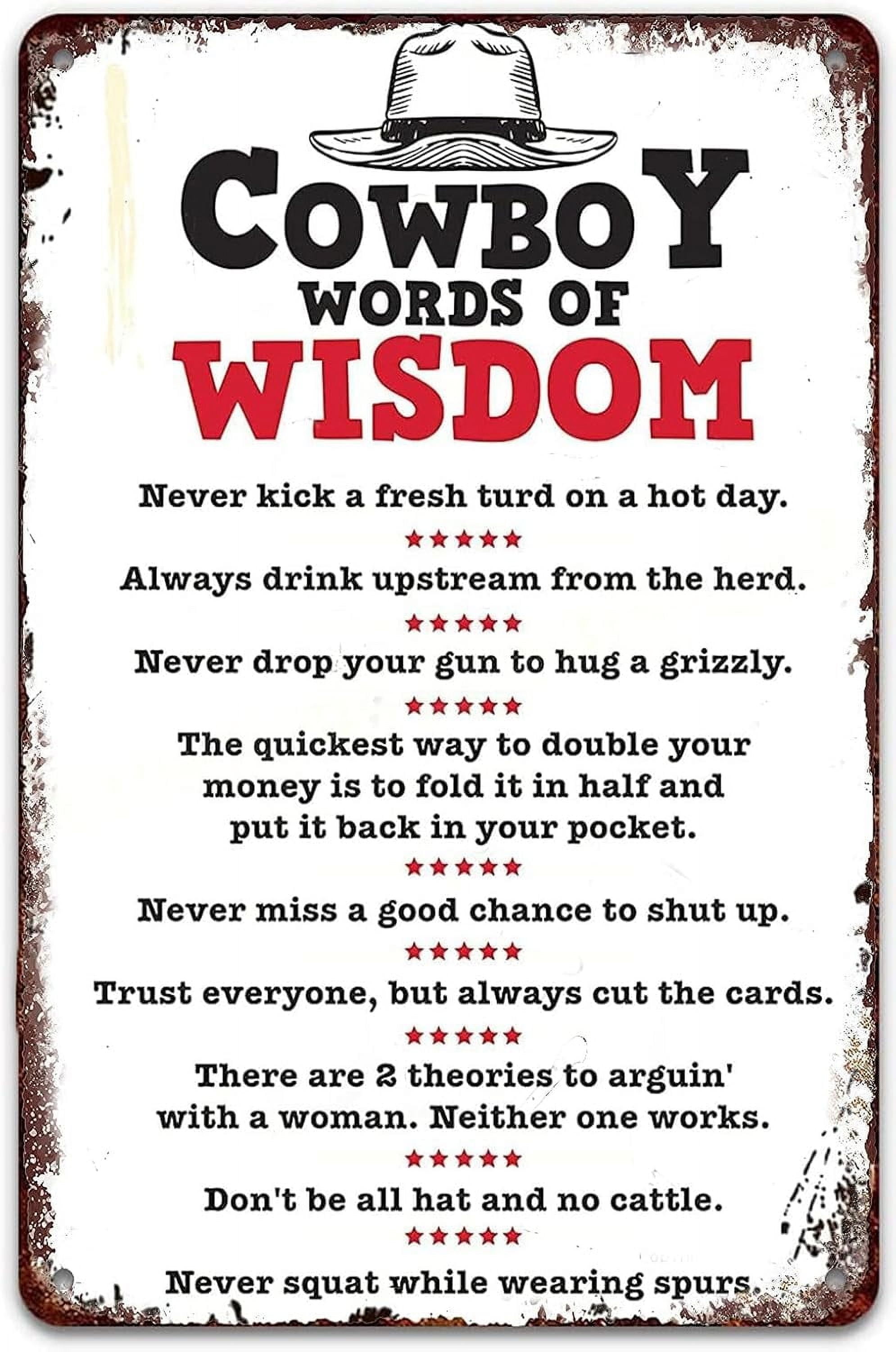 Cowboy Words of Wisdom Funny Western Sign Retro Art Home Bar Restaurant ...