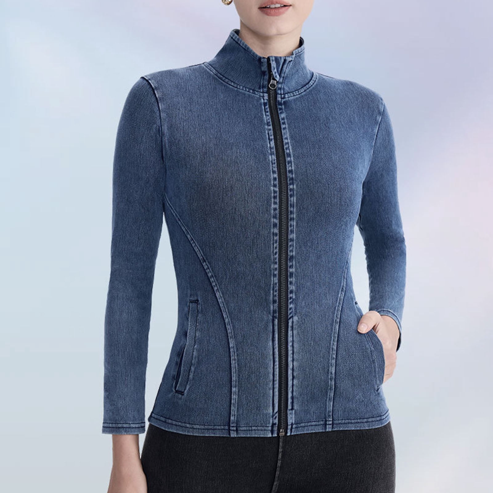 Cowboy Zipper Yoga Jacket For Women High Neck And Tight Fitting Double ...