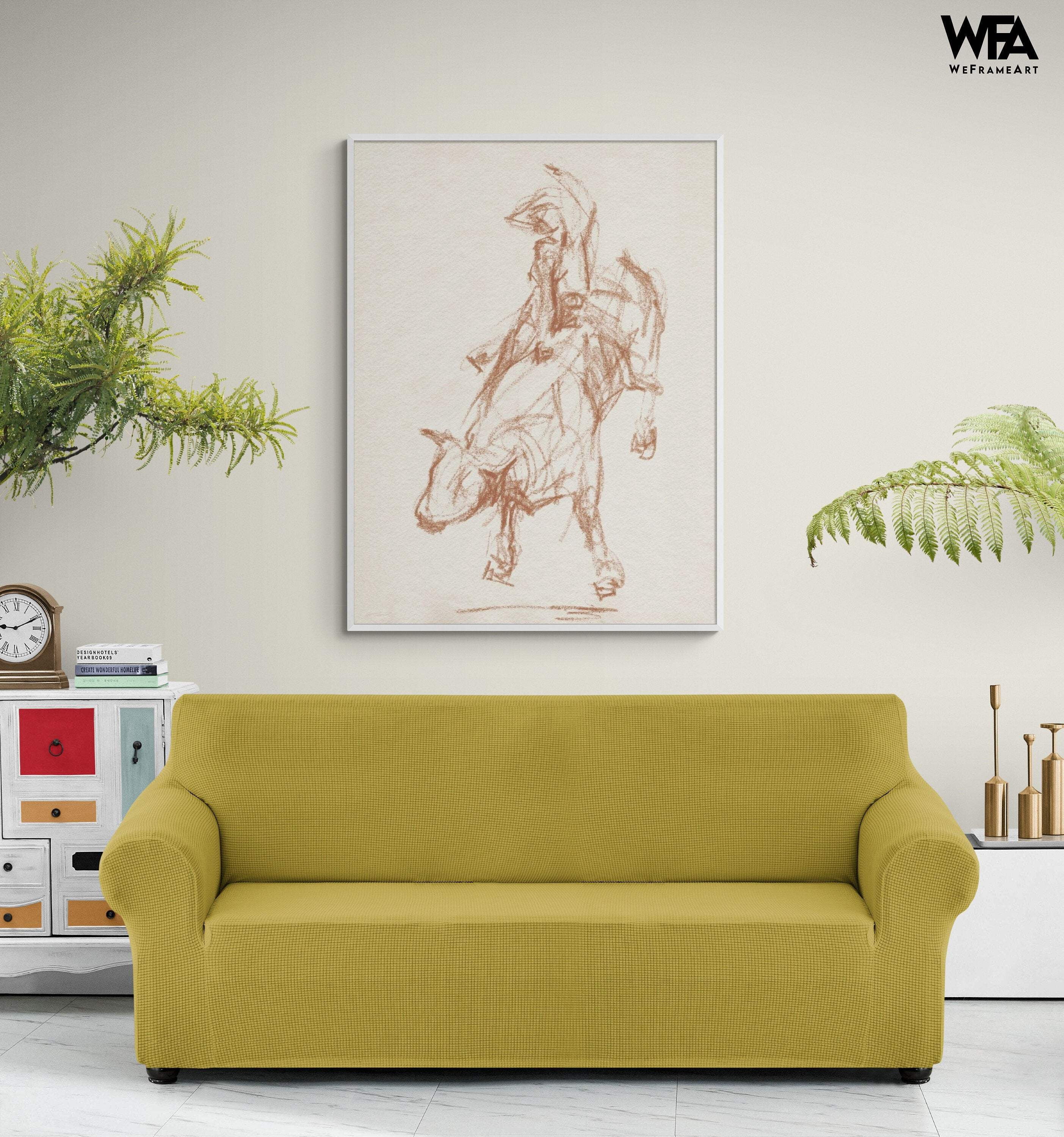 Cowboy and Bull Sketch Print, Framed Rodeo Wall Art, Southwest Wall ...