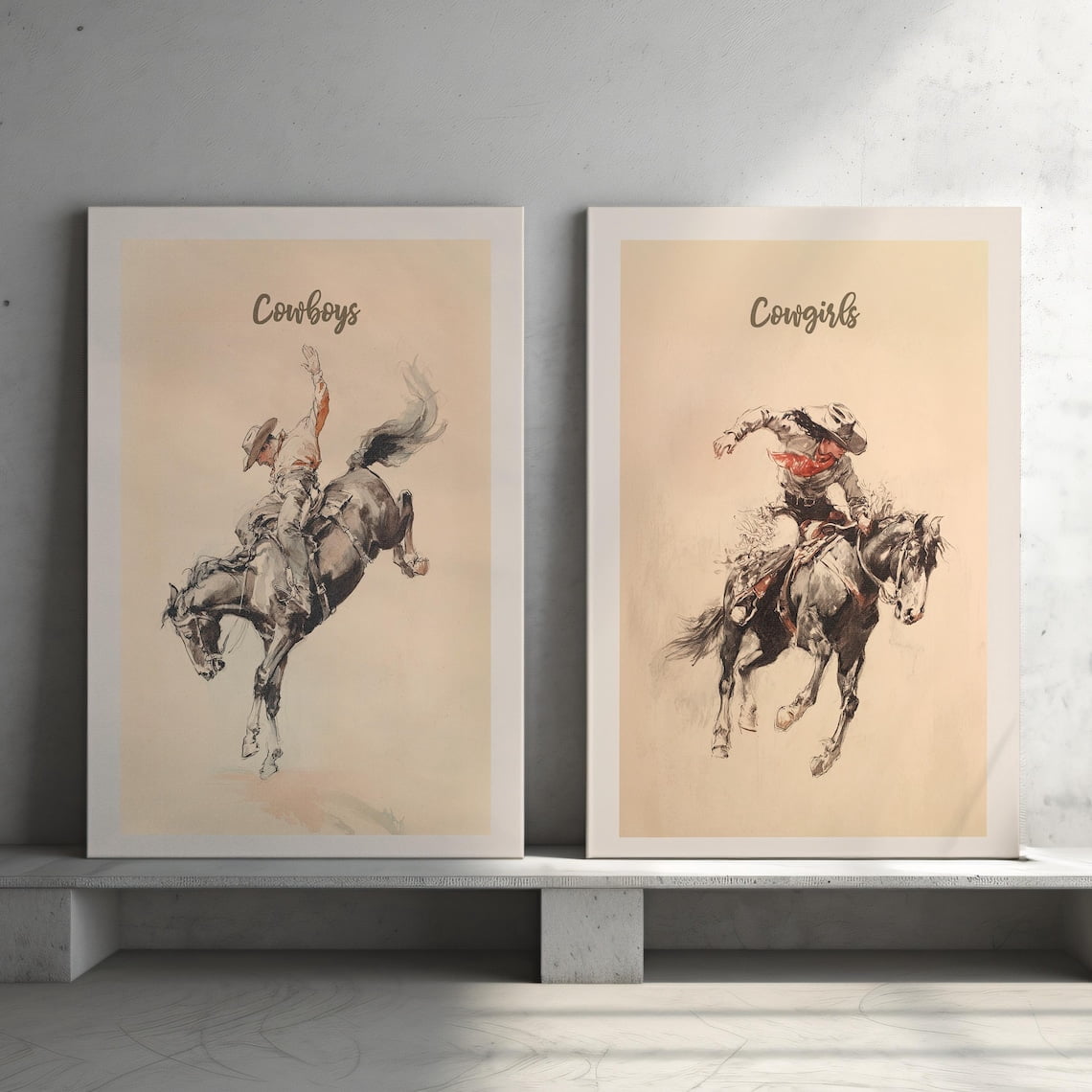 Cowboy and Cowgirl Vintage Western Rodeo Bathroom Sign Minimalist Art ...
