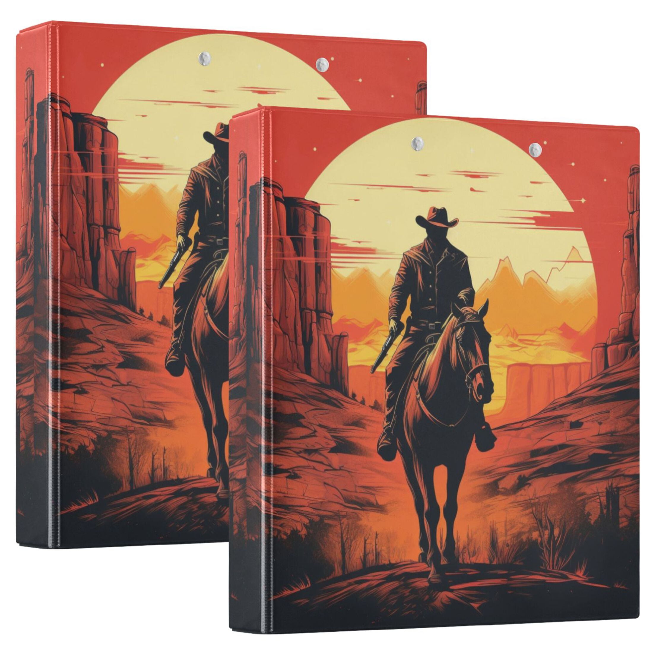 Cowboy and Sunset Hardcover 3 Ring Binder 1.5” Round Rings Binder ...