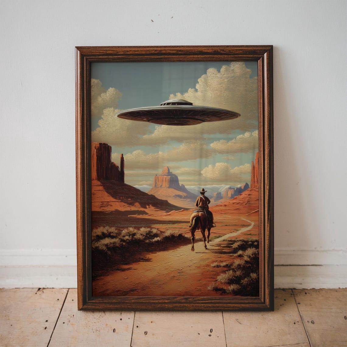 Cowboy and UFO Sci-Fi Western Alien Spaceship Scene Surreal Southwest ...