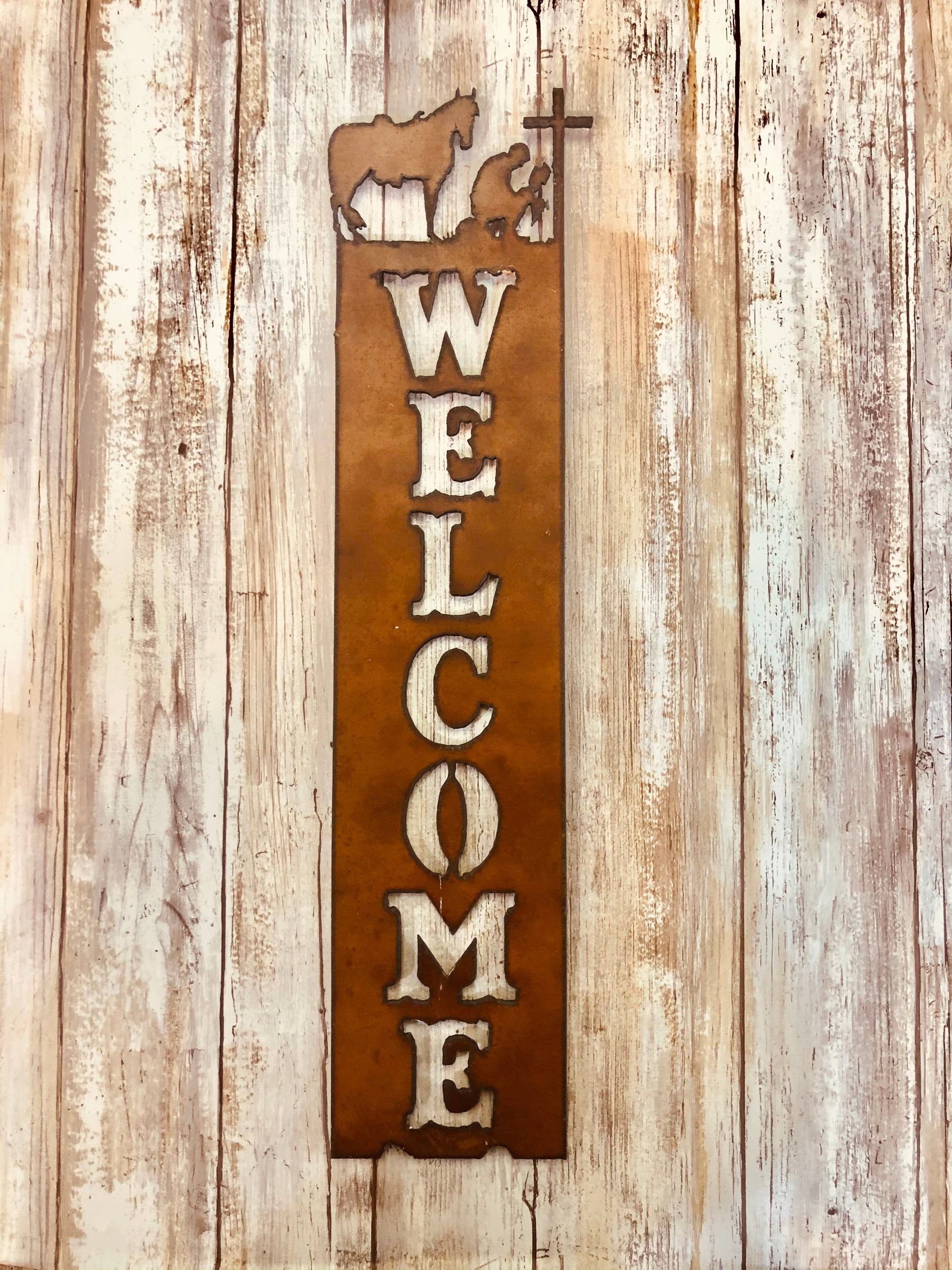 Cowboy at Cross Vertical Welcome Sign - Walmart.com