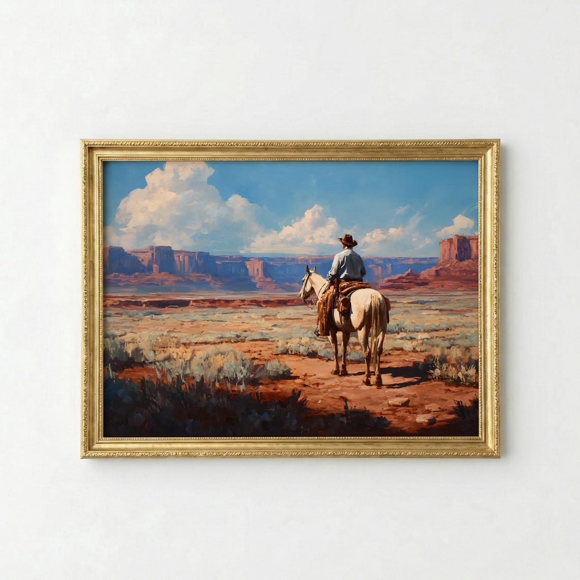 Cowboy on Horse Western Wall Art Desert Landscape Rustic Ranch Decor ...