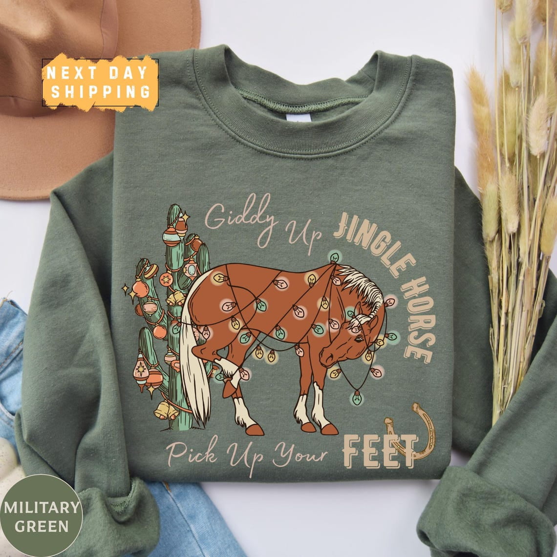 Cowboy season Sweater, Giddy Up Jingle Horse Pick Up Your Feet, Howdy ...