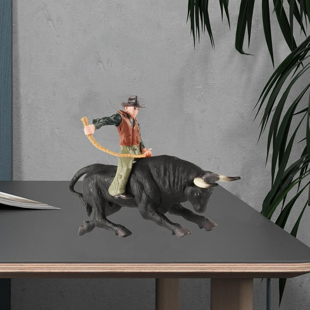 Cowboy with Bull Figurine, Miniature Cattle Riding Figure, Role Play ...