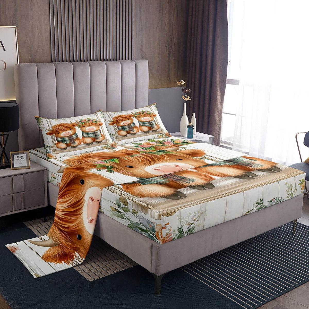 Cowboys Cowgirls Bed Sheets Set King,Highland Cow Sheet Set for Kids ...