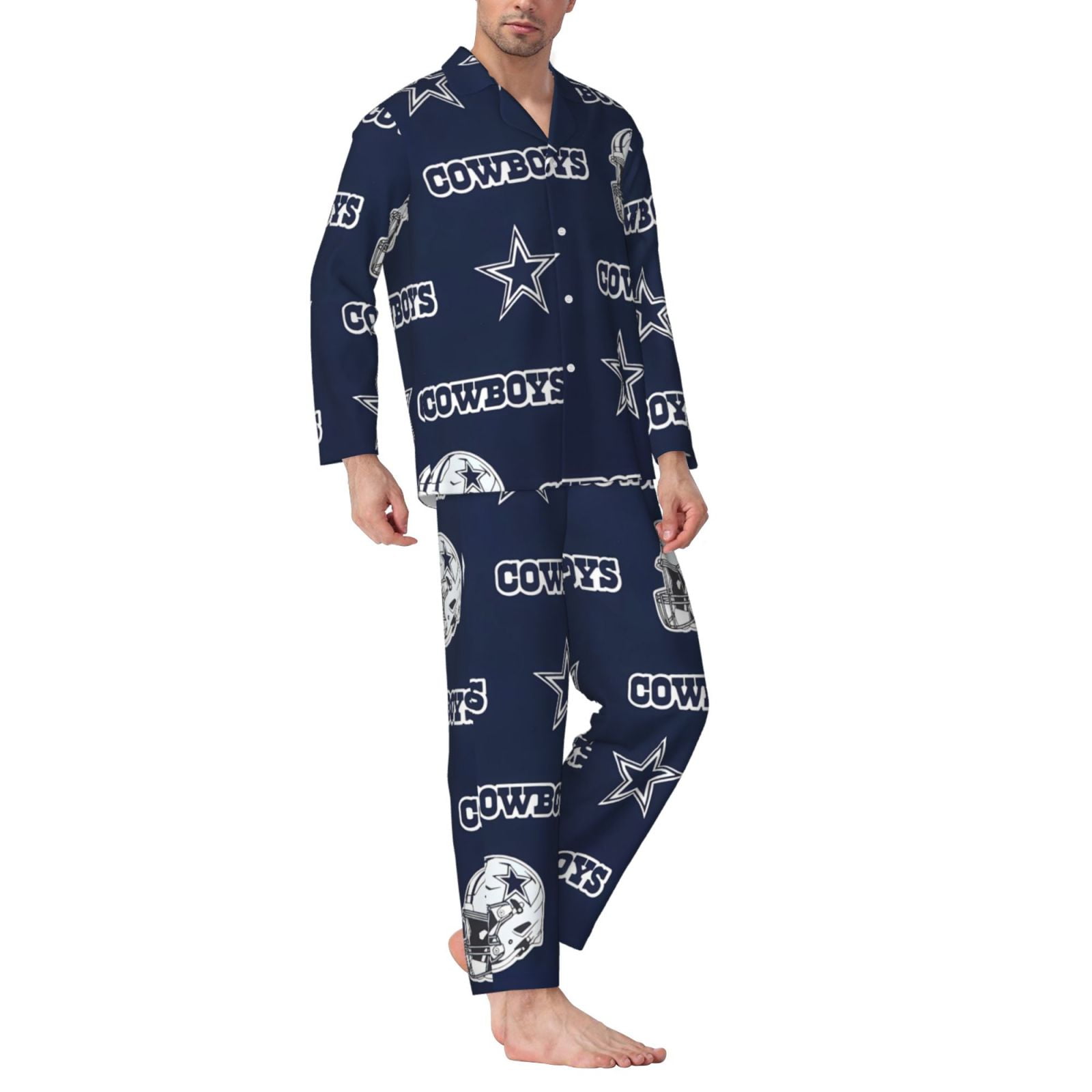 Cowboys Football Team Customized Men's Long Sleeved Pajama Suits, Soft and Comfortable Notch ...