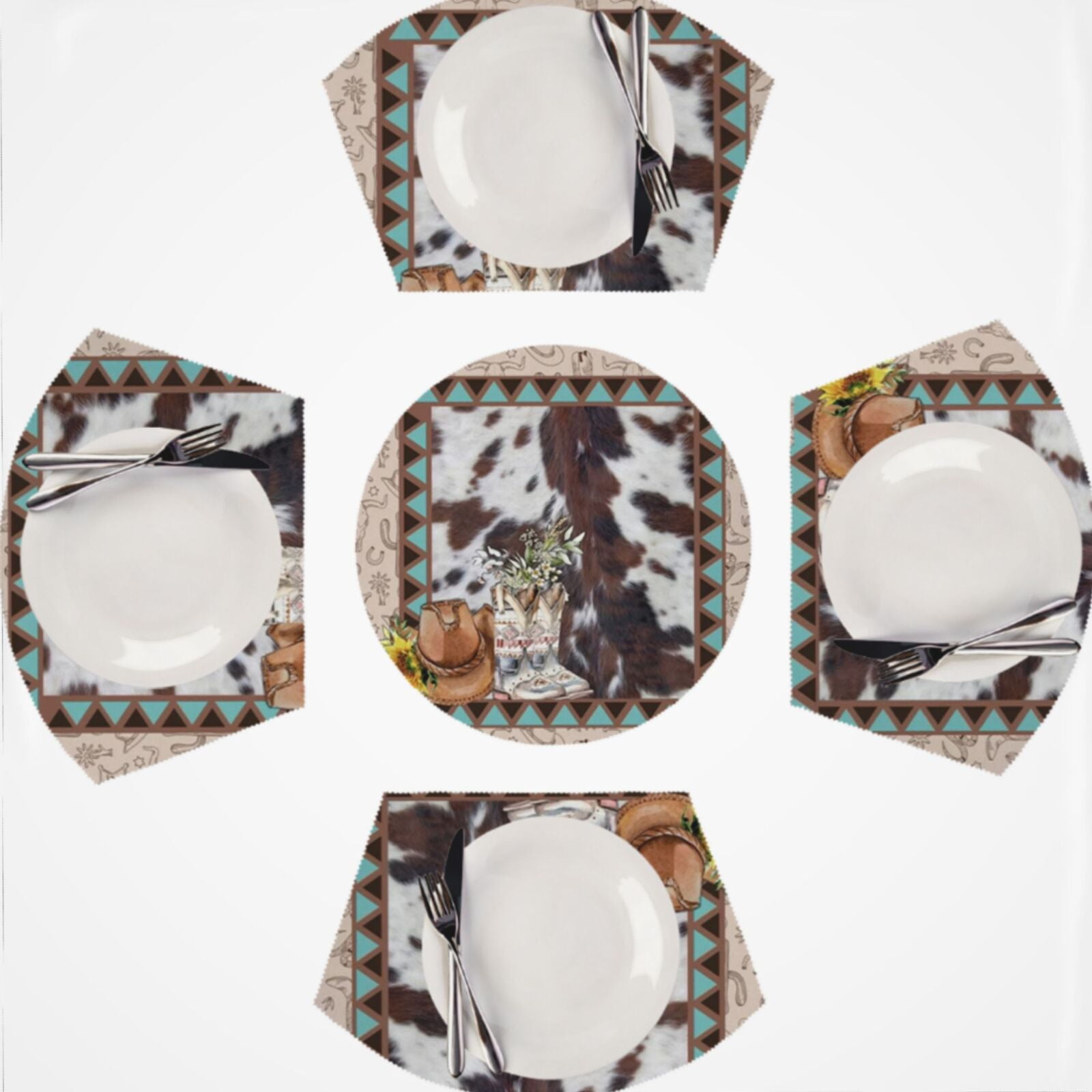 Cowboys Hat Boots Horseshoe Decorative Round Table Placemats Set Of 5 ...