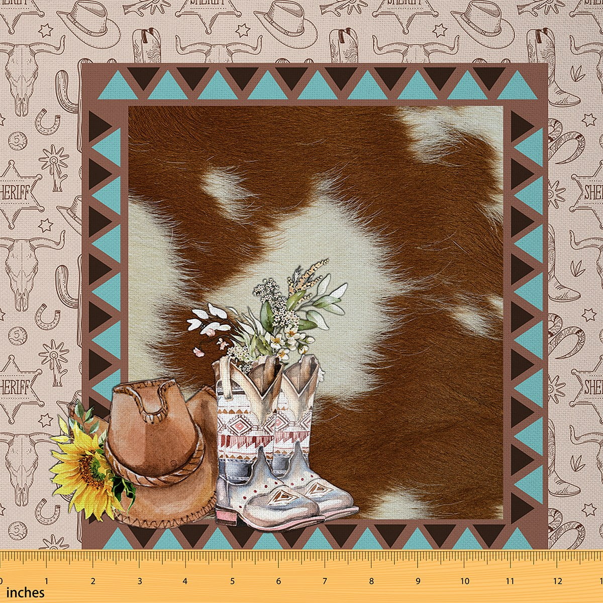 Cowboys Hat Boots Horseshoe Fabric by the Yard,Western Cowboy ...
