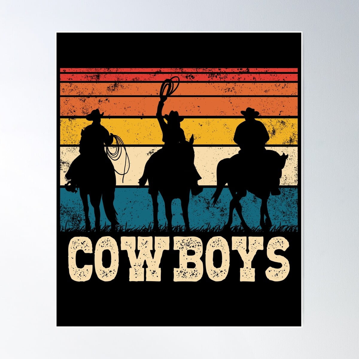 Cowboys Horse Wranglers Rodeo Retro Sunset Men'S Cowboy Gear Poster ...