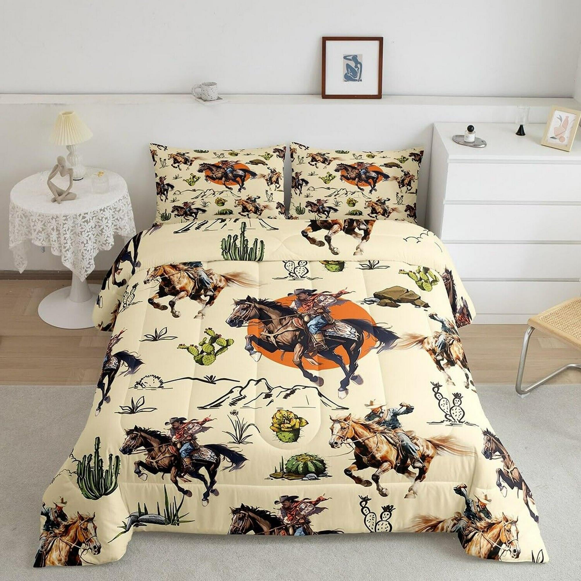 Cowboys Horses Bedding Comforter Sets Queen,Retro Farmhouse Style ...