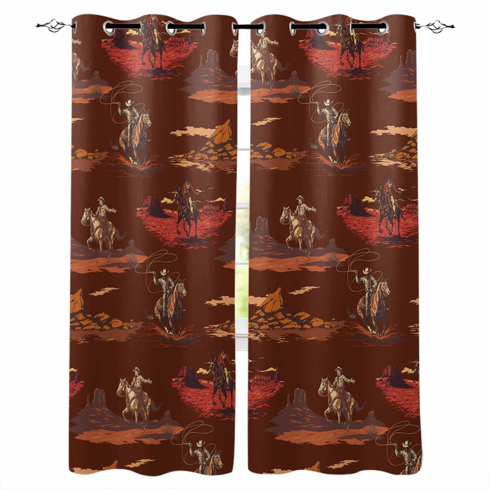 Cowboys Horses Blackout Curtains 63 Inch Length Desert Ethnic Winds ...