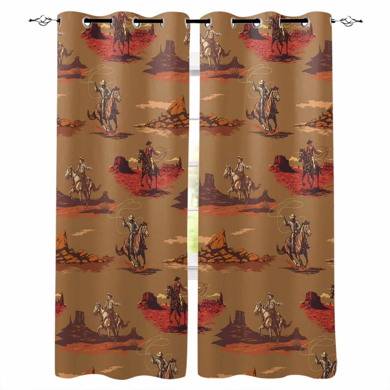 Cowboys Horses Blackout Curtains 84 Inch Length Desert Ethnic Winds ...