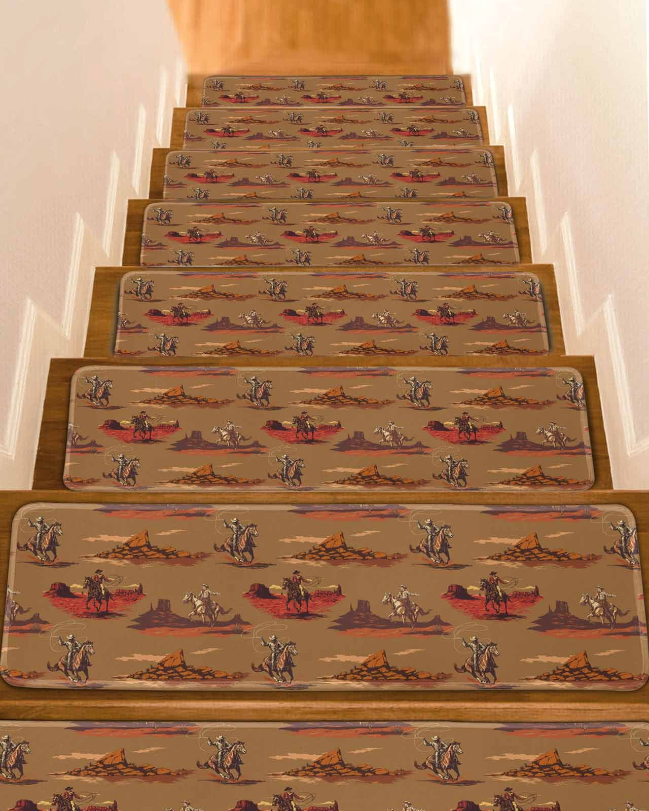 Cowboys Horses Non-Slip Stair Treads for Wooden Steps Desert Ethnic ...