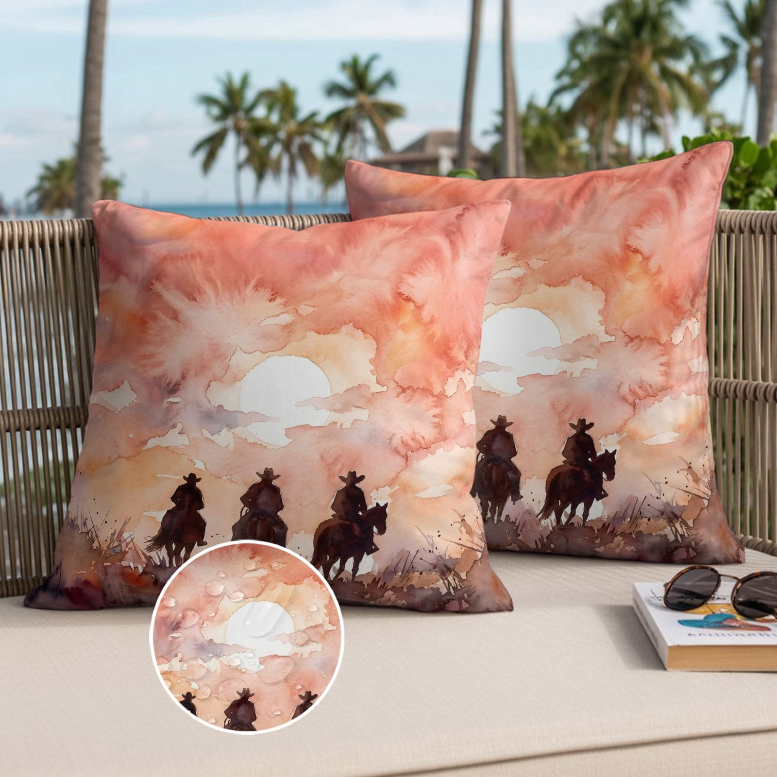 Cowboys on Horses Outdoor Waterproof Throw Pillow Covers Set of 2, 18 ...