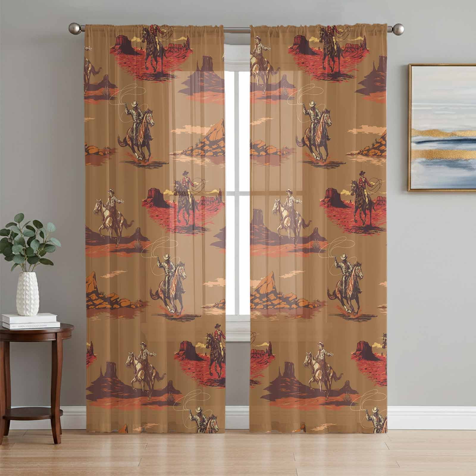 Cowboys Horses Sheer Curtains for Living Room Bedroom, Desert Ethnic ...