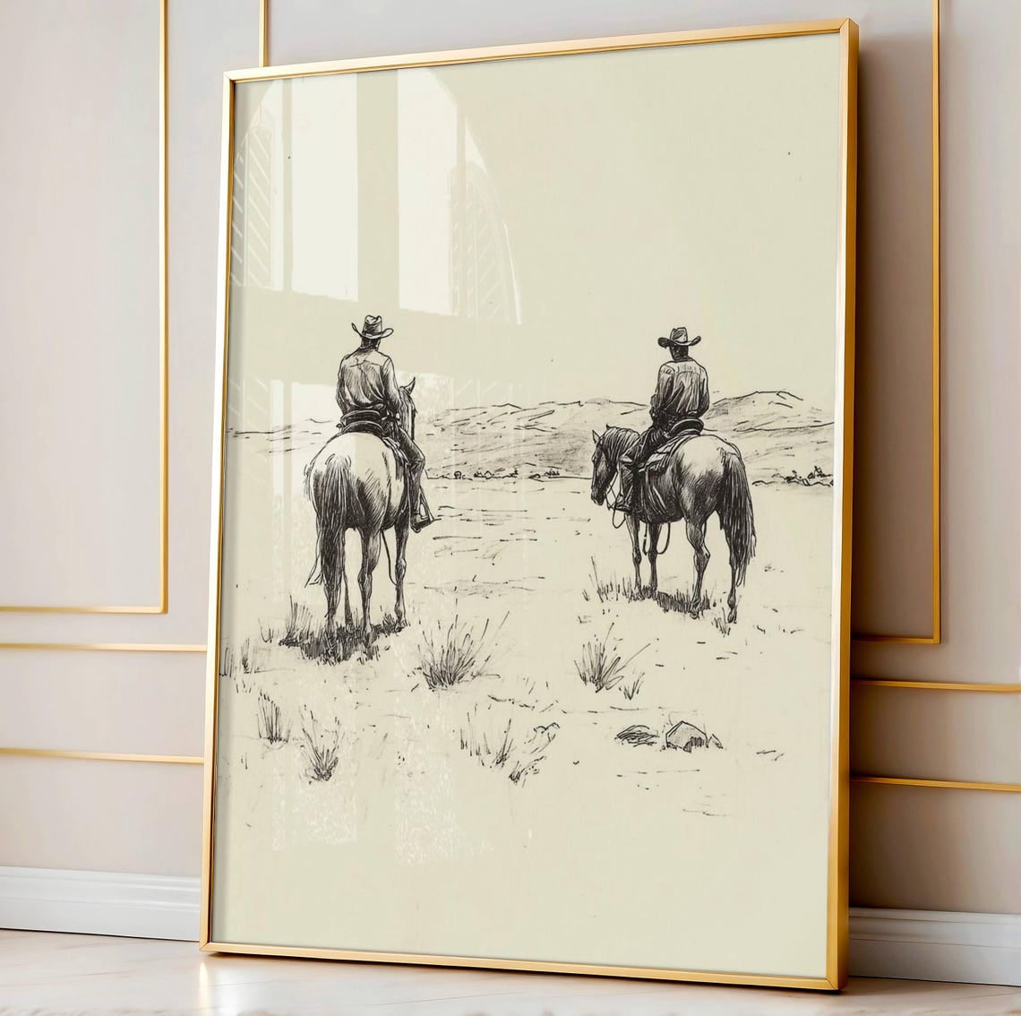 Cowboys On Horses Sketch Print, Western Wall Art, Farmhouse Wall Decor ...
