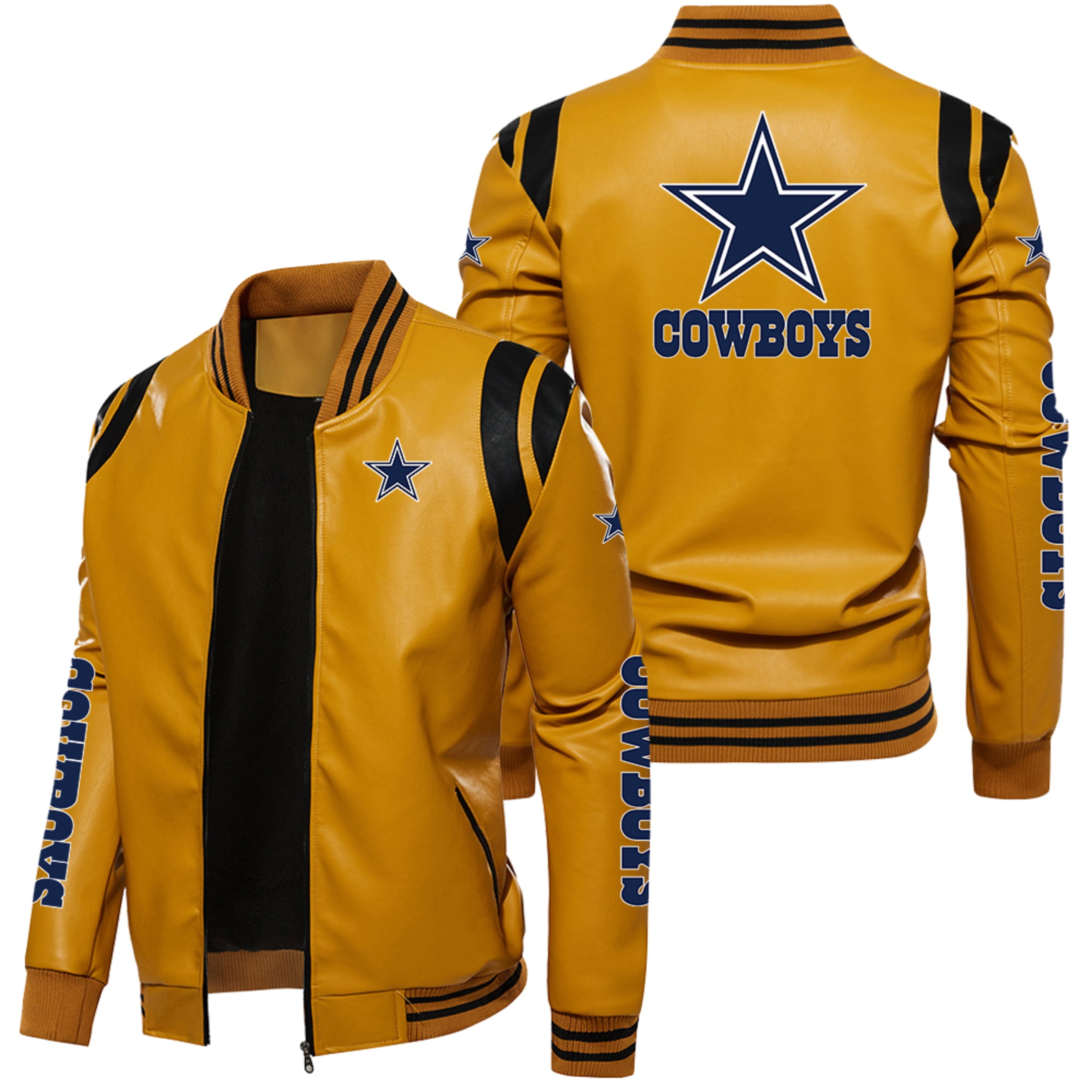Cowboys- Men's Faux Leather Jacket Football Fashion Varsity Jacket ...