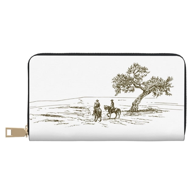 Cowboys Riding A Horse Near A Tree Wallet Women, Leather Bifold Multi ...