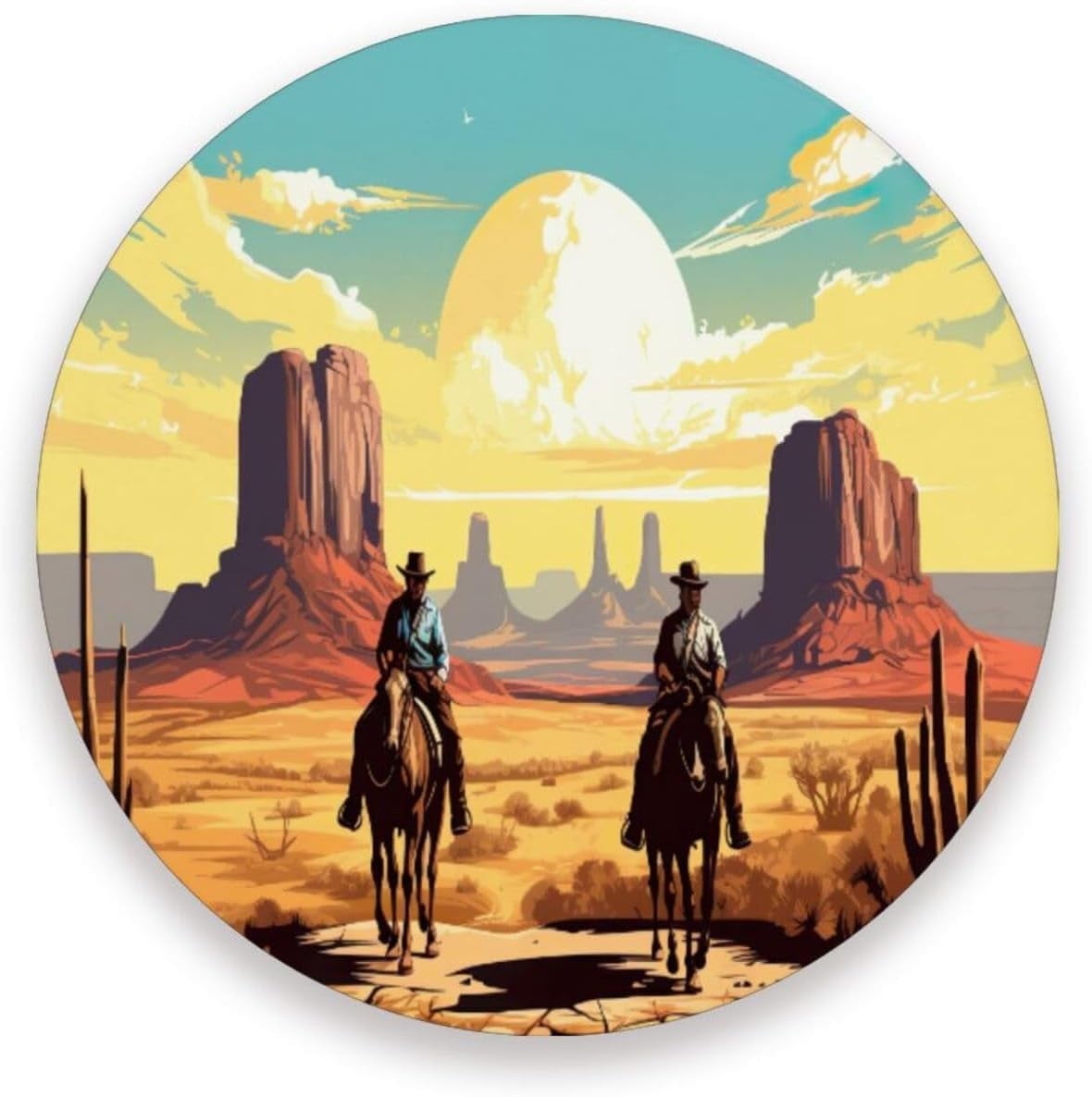 Cowboys Riding Horses Coaster, Drinks Round Absorbent Stone Set with ...