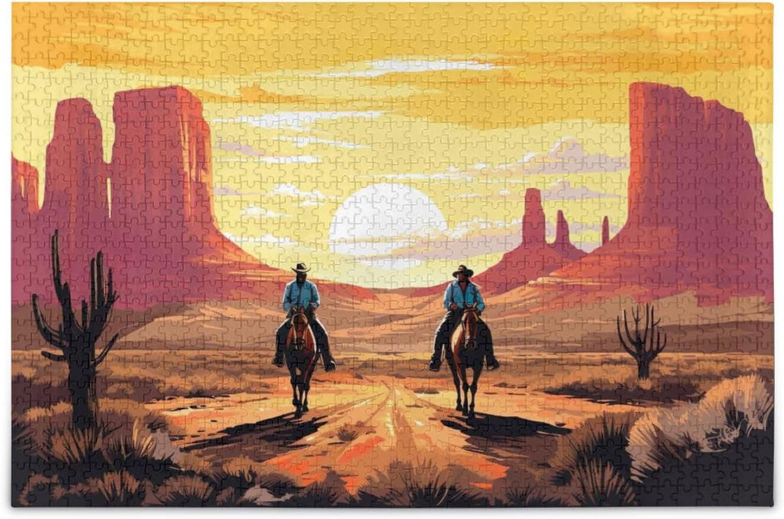 Cowboys Riding Horses Puzzle 1000 Pieces - Wooden Jigsaw Puzzles for ...