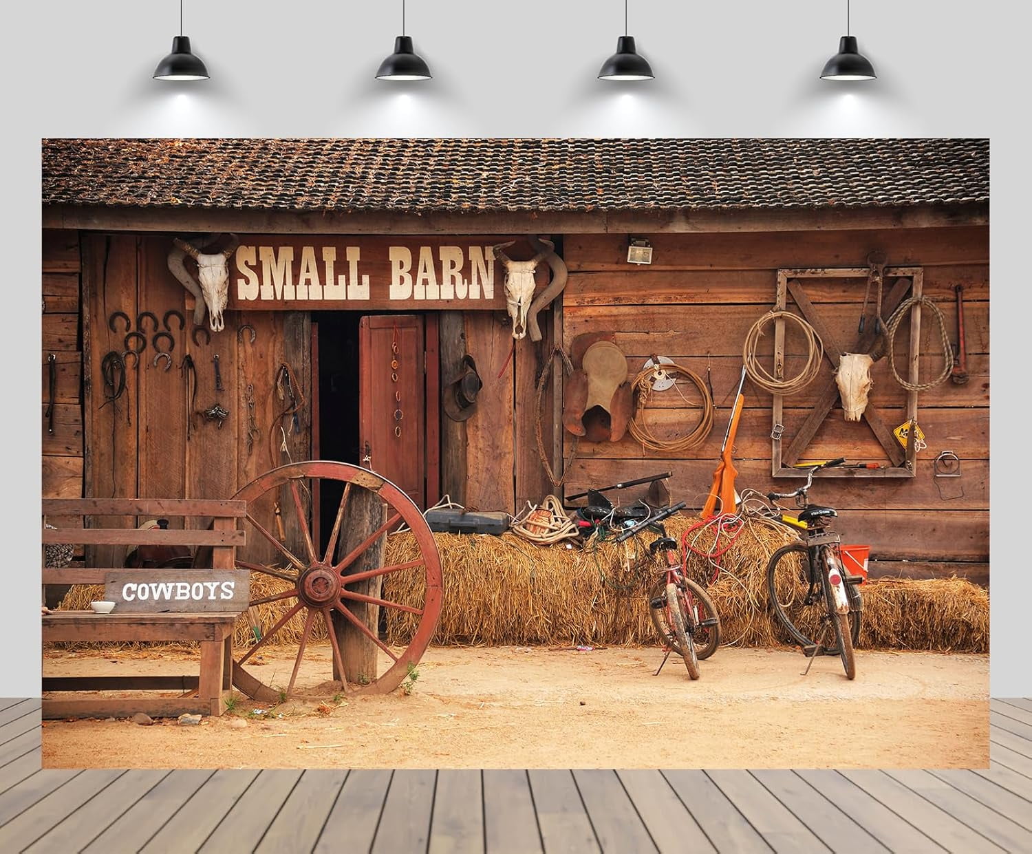 Cowboys Western Barn Backdrop Country Wooden Farmhouse Haystack Bike ...