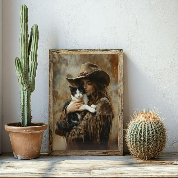 Cowgirl And Tuxedo Cat Poster, Western Wall Art, Country Home Decor ...