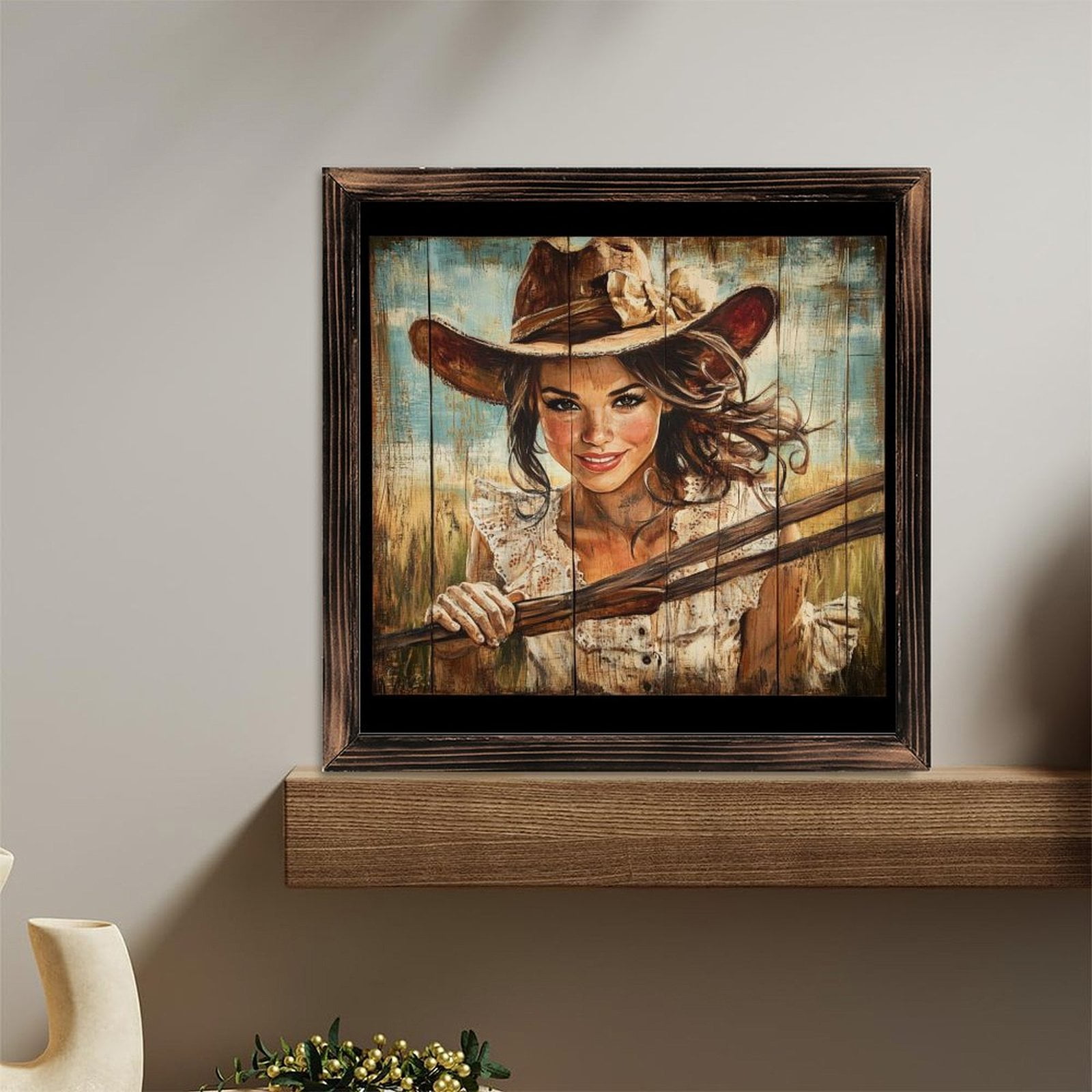 Cowgirl Art Print Western Wooden Sign Wall Plaque - Vintage Art ...