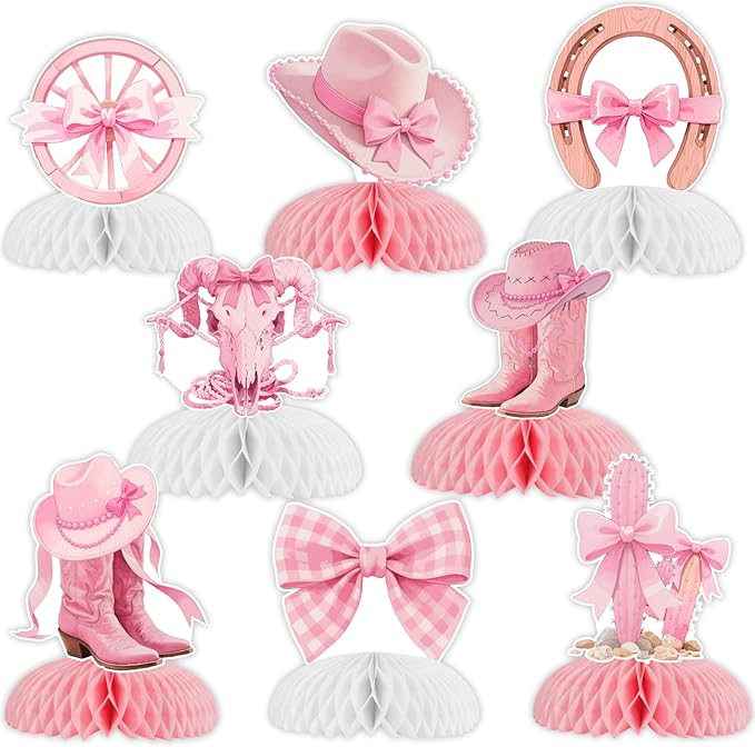 Cowgirl BIrthday Decorations 8pcs Pink Bow Cowgirl Honeycomb ...
