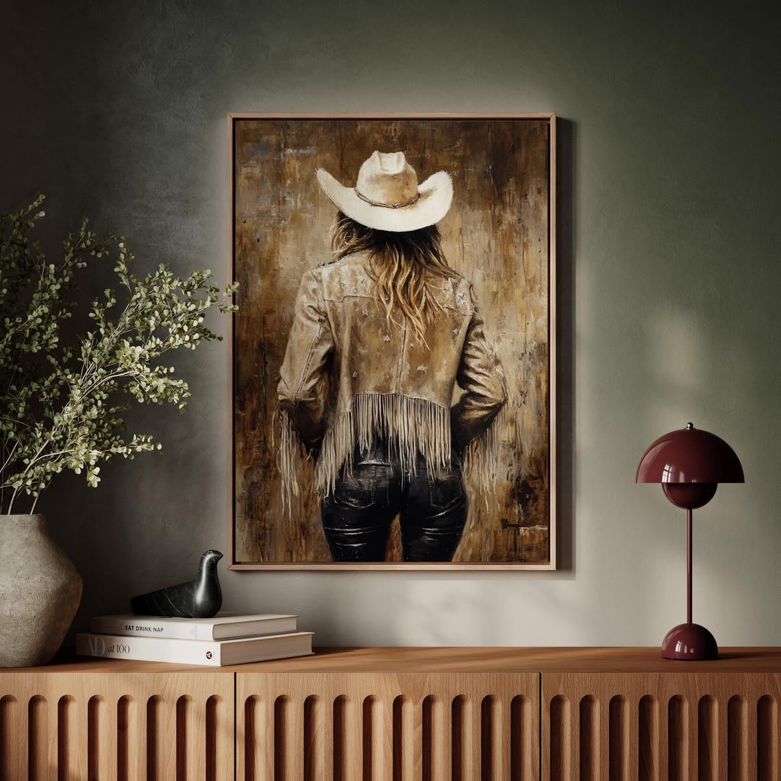 Cowgirl Back View Art, Star Fringe Jacket Print, Rustic Western Decor ...