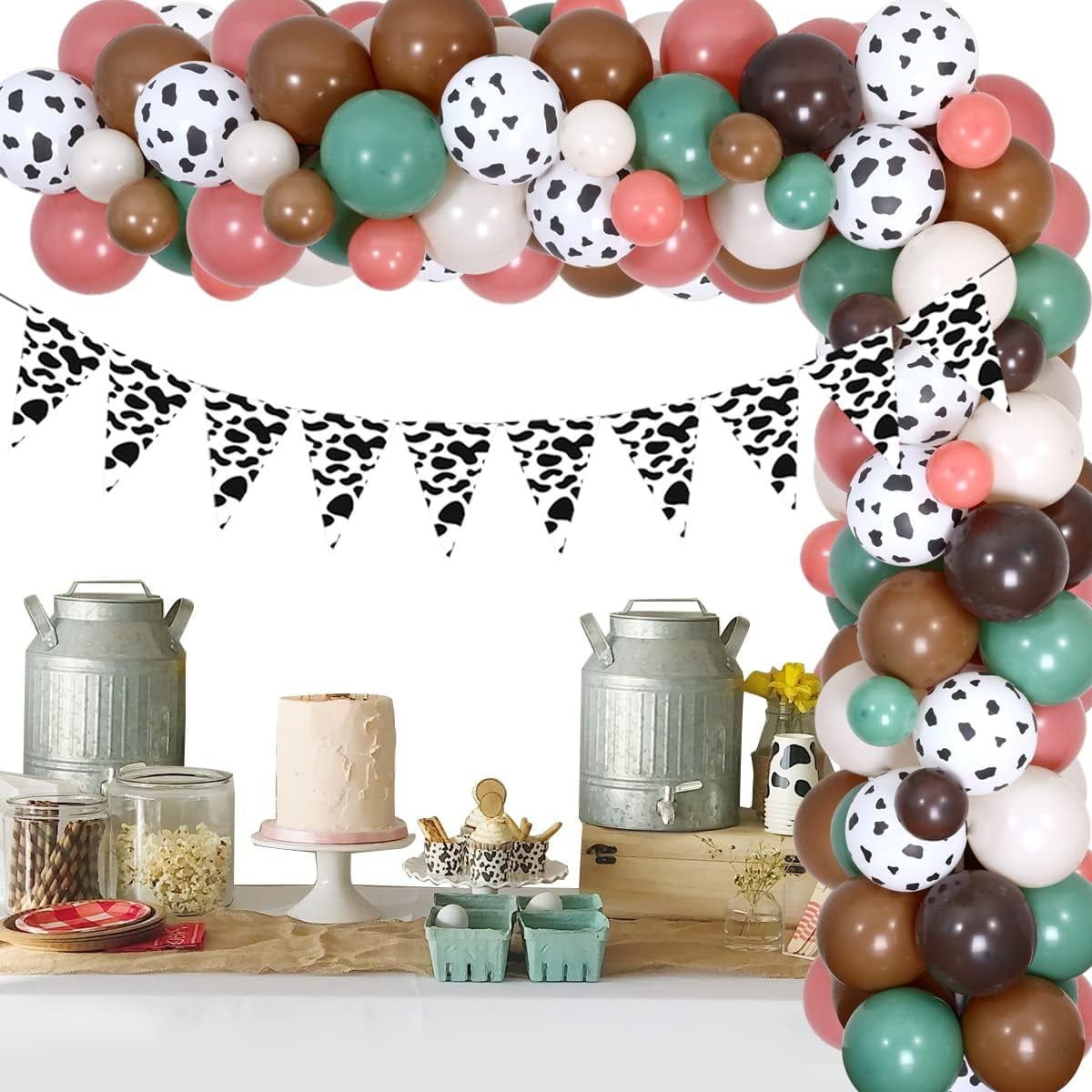 Cowgirl Balloon Garland Arch Kit 115pcs with Cow Print Pennant Banner ...