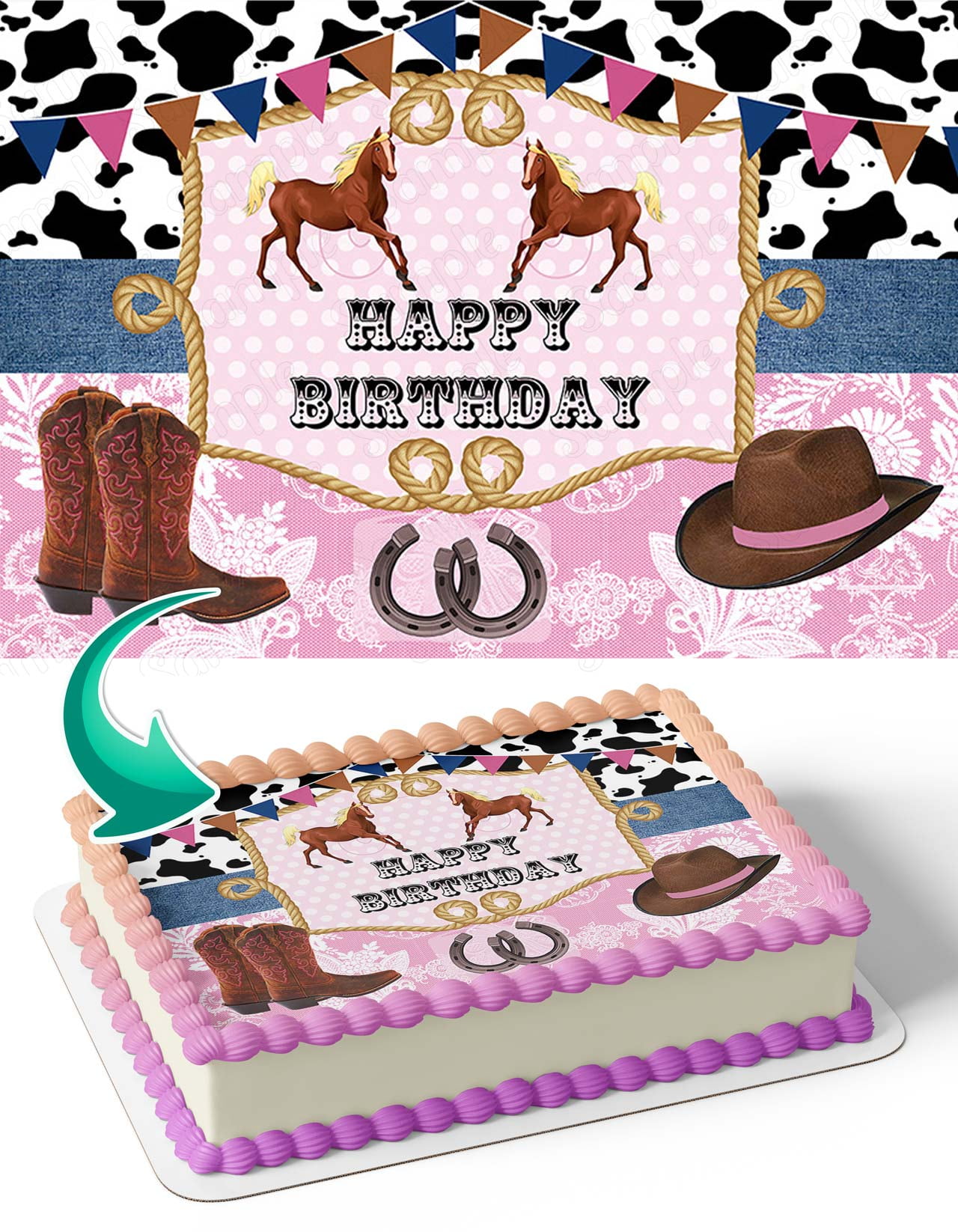 Cowgirl Black and White Pink West Cowgirl Cowboy Hat Riding Boots Horse ...