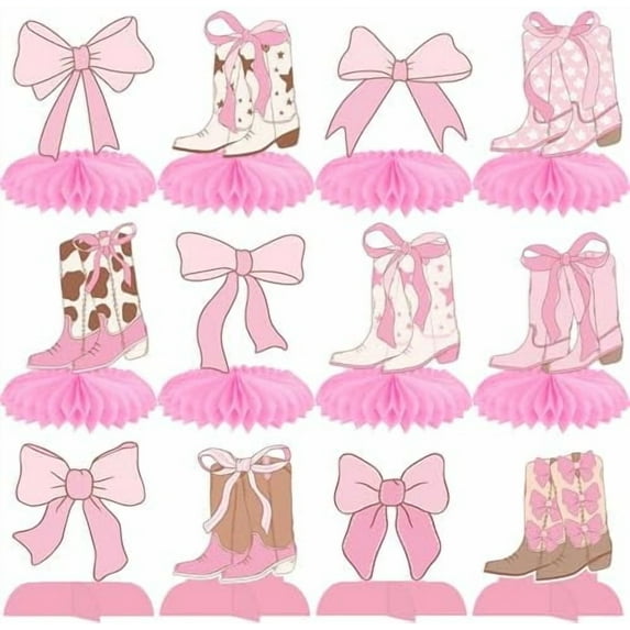 Cowgirl Boost and Bows Honeycomb Centerpiece 12PCS Coquette Bow Cowgirl ...